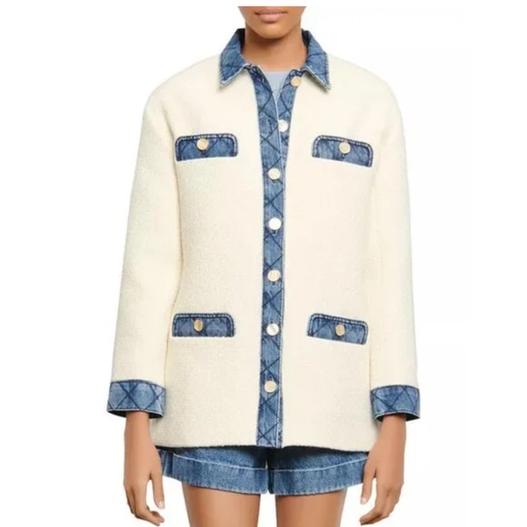 Sandro | Jackets & Coats | Sandro Chelby Tweed And Denim Jacket | Poshmark
